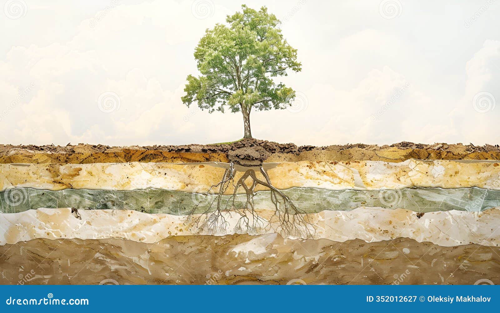 Cross-section of Soil Layers with a Tree on Top, Illustrating Soil ...