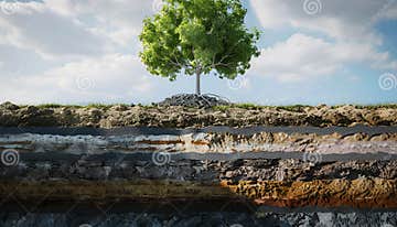 Cross-section of Soil Layers with a Tree on Top, Illustrating Soil ...