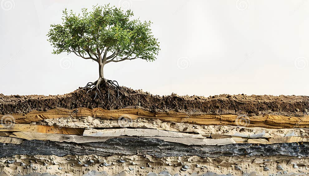 Cross-section of Soil Layers with a Tree on Top, Illustrating Soil ...