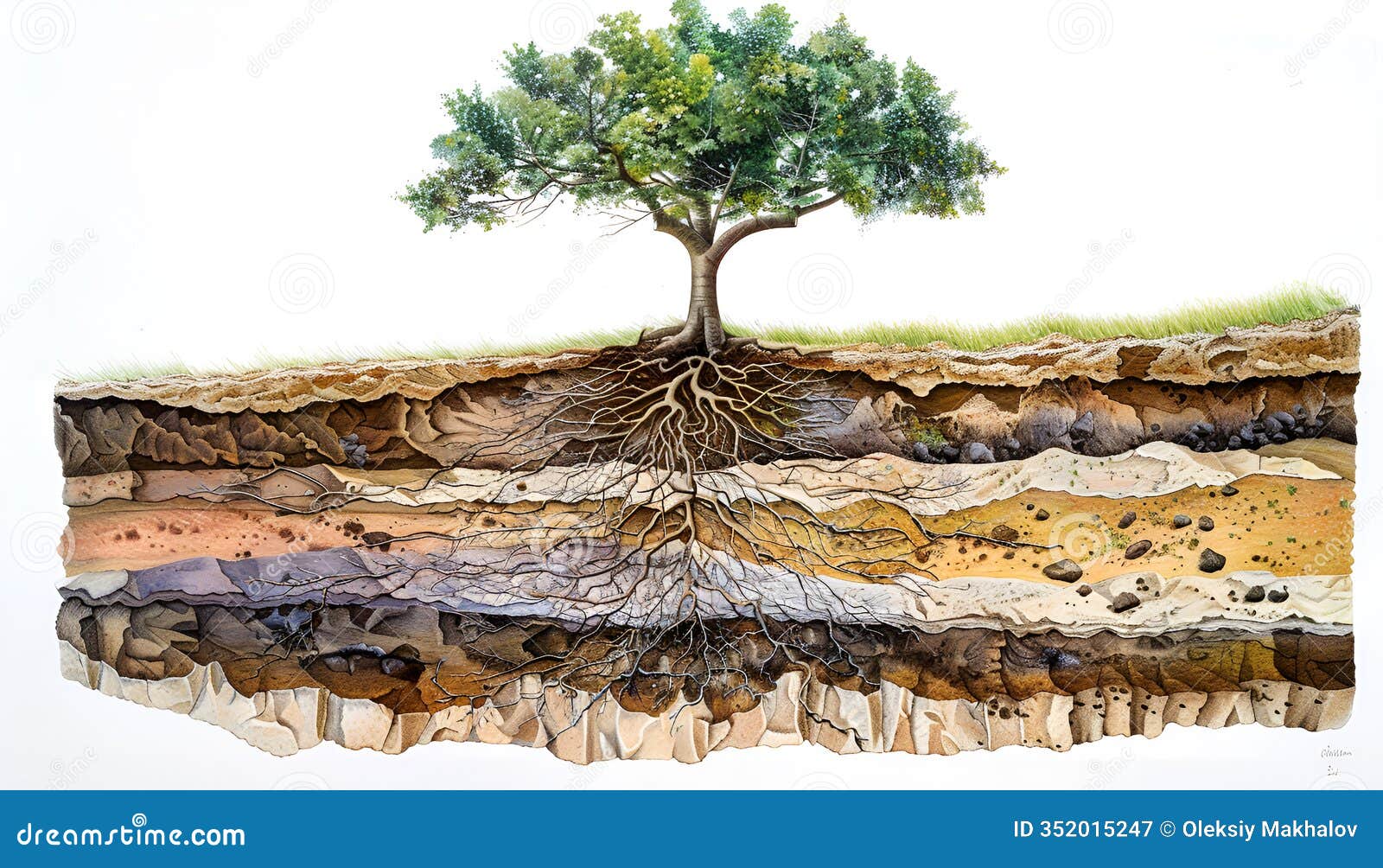 Cross-section of Soil Layers with a Tree on Top, Illustrating Soil ...