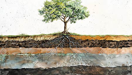 Cross-section of Soil Layers with a Tree on Top, Illustrating Soil ...