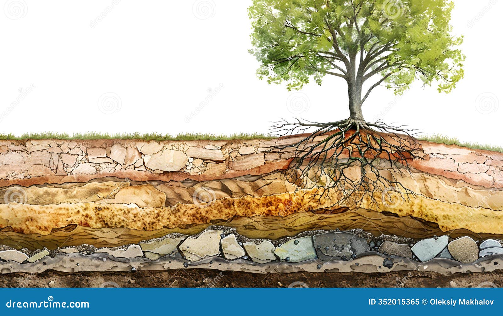 Cross-section of Soil Layers with a Tree on Top, Illustrating Soil ...