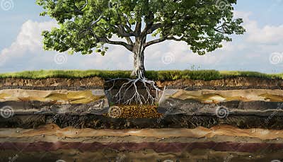 Cross-section of Soil Layers with a Tree on Top, Illustrating Soil ...