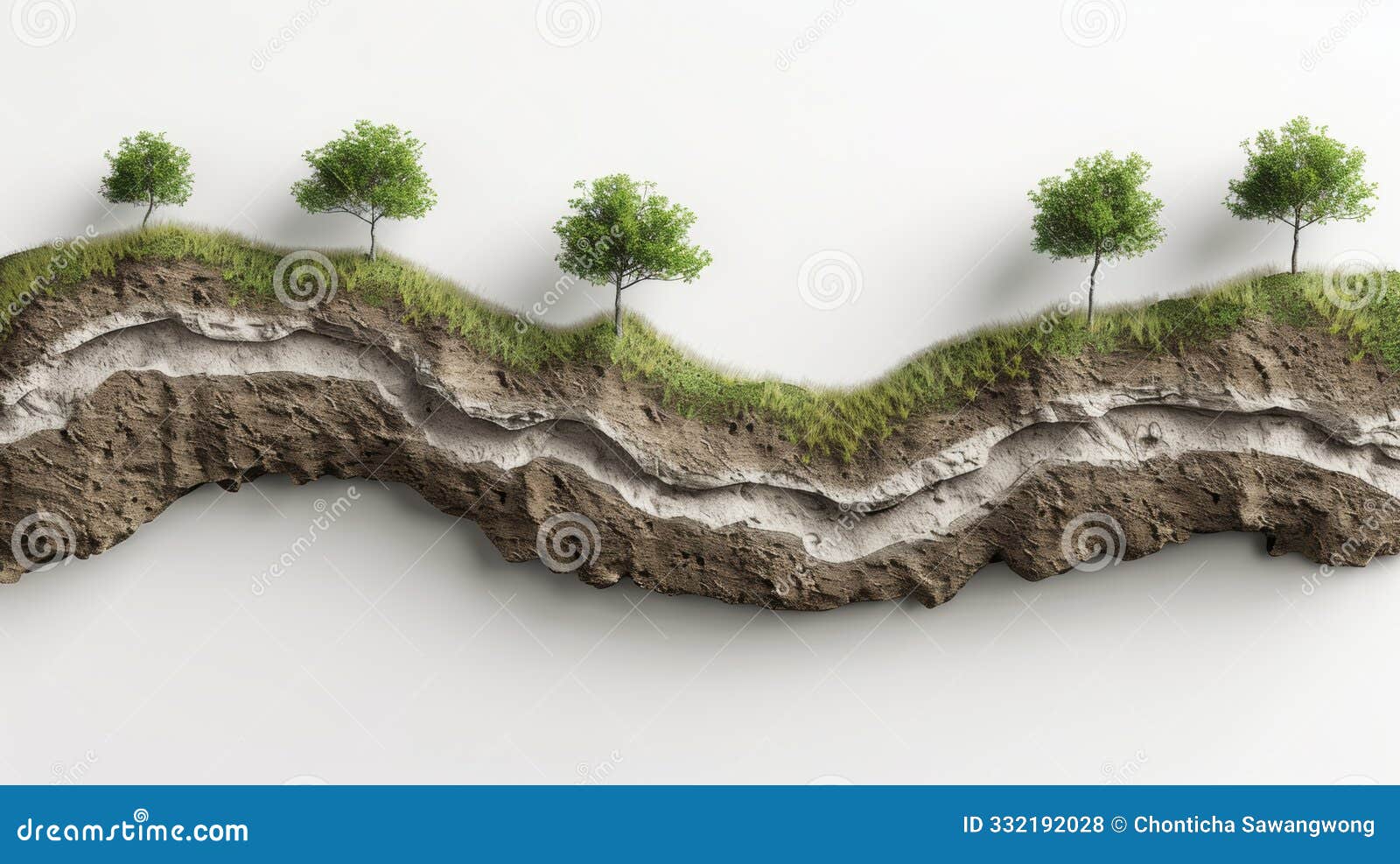 Cross Section Of Soil Layers With Trees, Showcasing The Geological ...