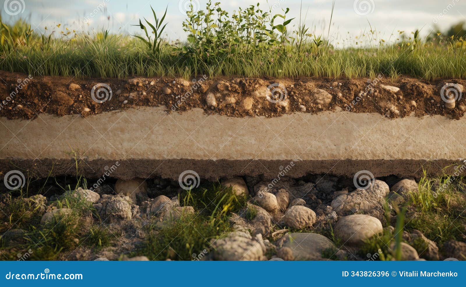 Cross-section of Soil Layers and Vegetation in a Natural Landscape ...