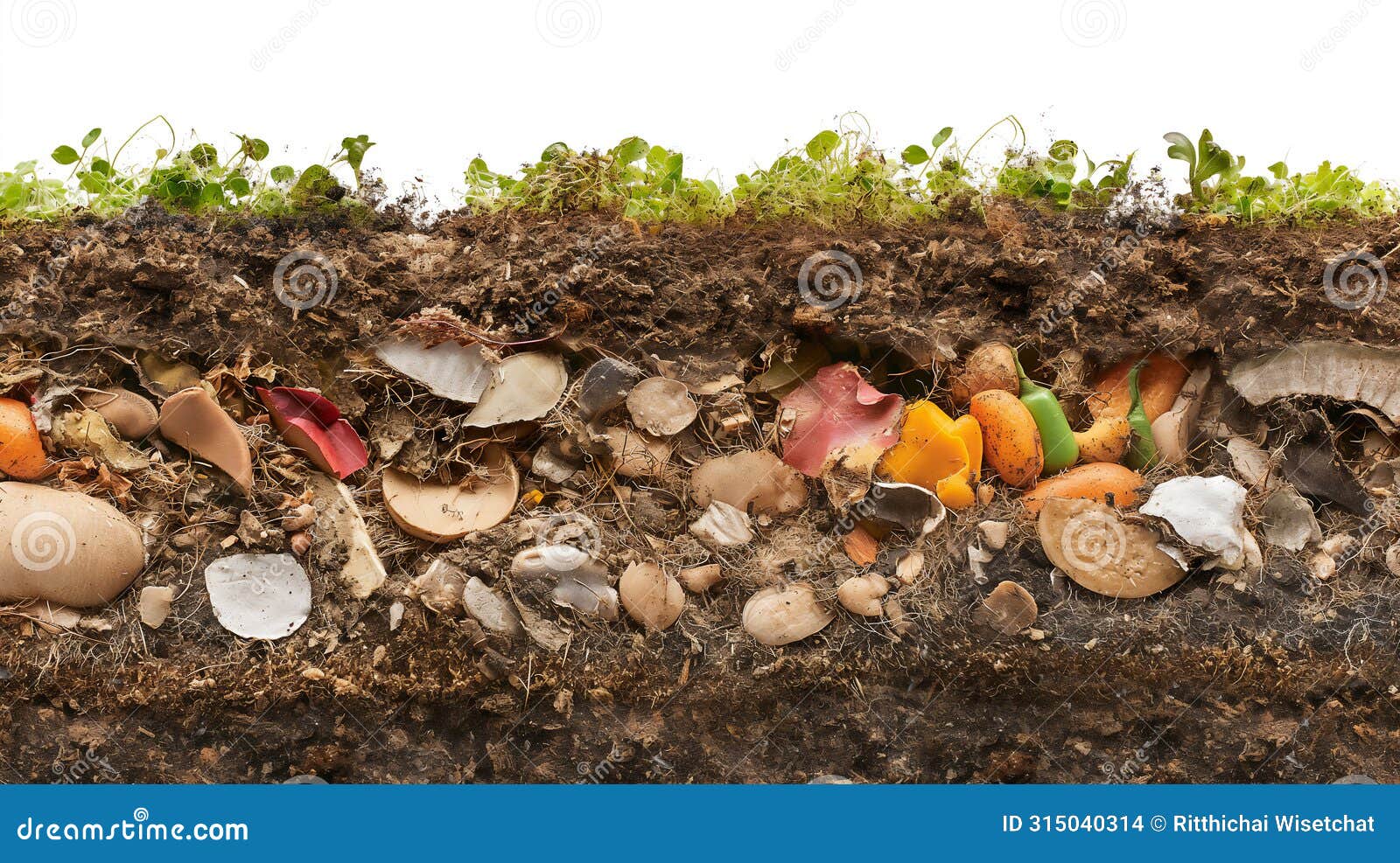 Cross-section of Soil Showing Compost Material with Sprouting Plants ...