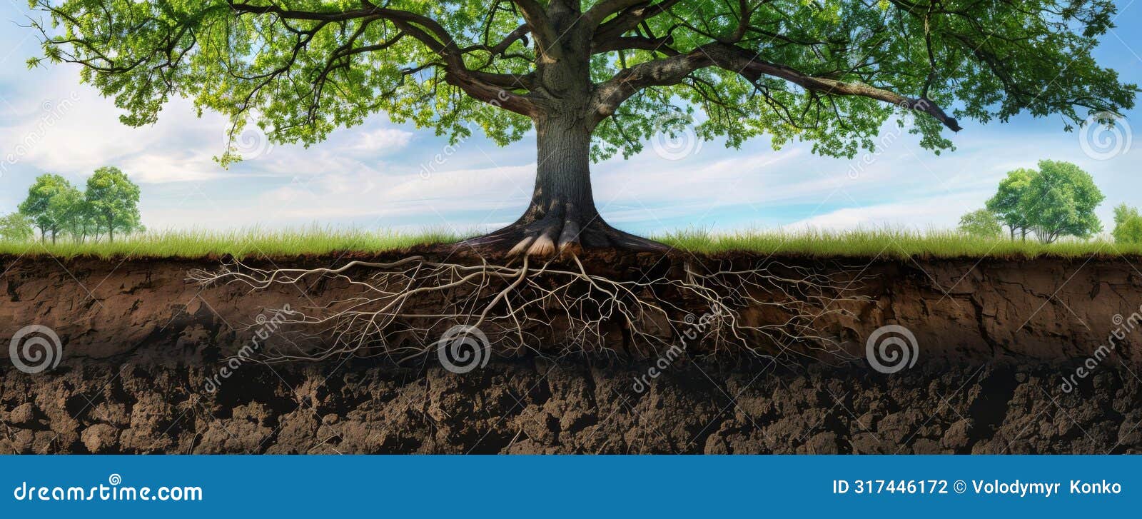 Cross Section of Soil Showing a Tree with Extensive Roots Stock Photo ...