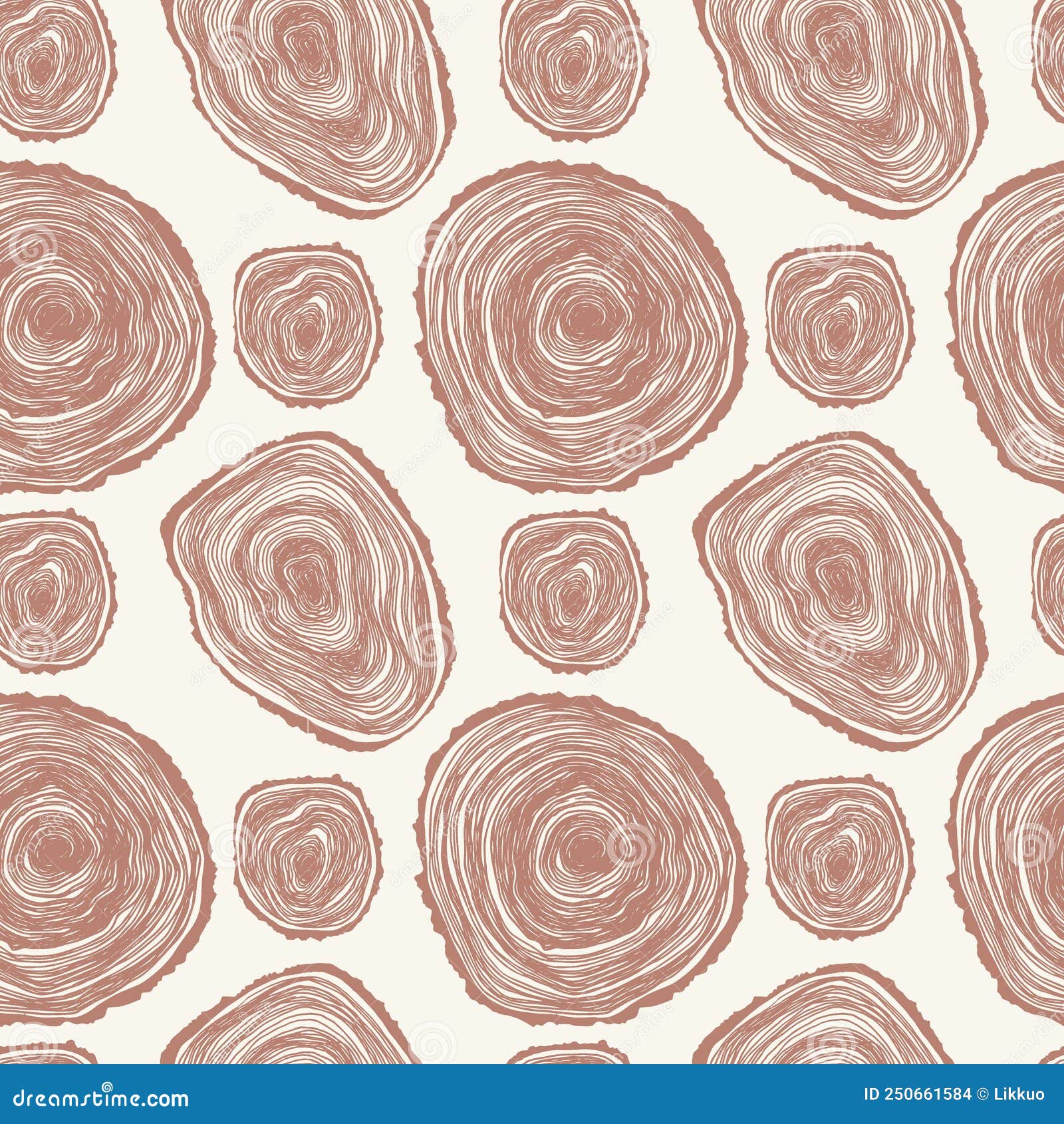 Cross-section of a Tree Seamless Pattern Hand Draw. Tree Rings Hand ...