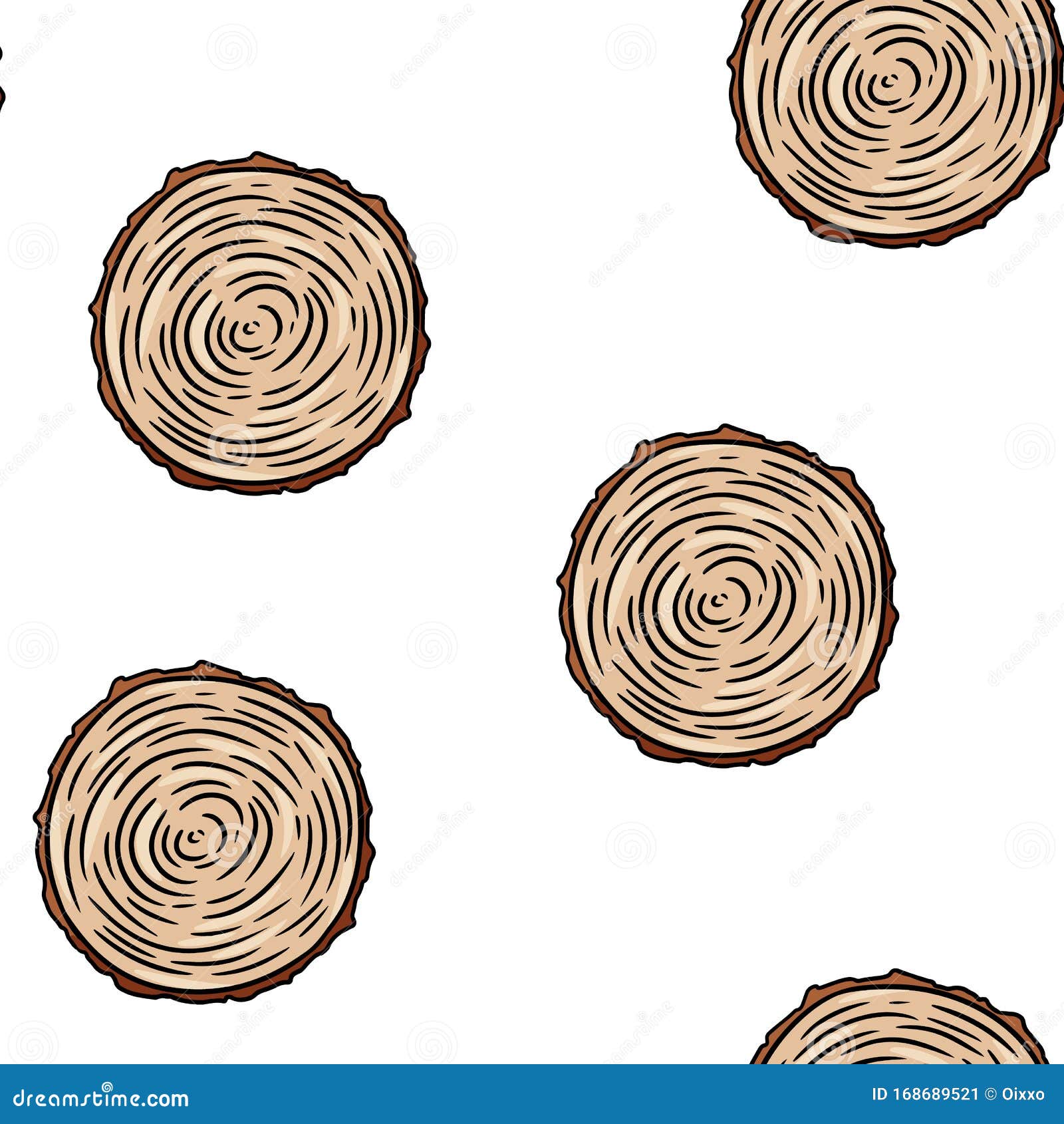 Cross Section of Tree Stump Doodles Seamless Pattern. Wooden Cut ...