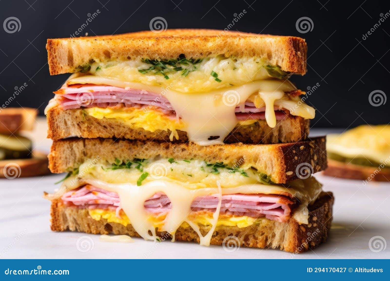Cross Section of Triple-stacked Ham and Cheese Sandwich Stock Image ...
