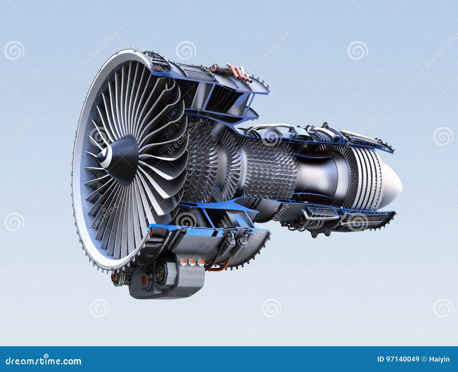 Cross Section of Turbofan Jet Engine Isolated on Light Blue Background ...