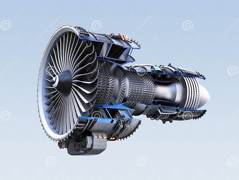 Cross Section of Turbofan Jet Engine Isolated on Light Blue Background ...