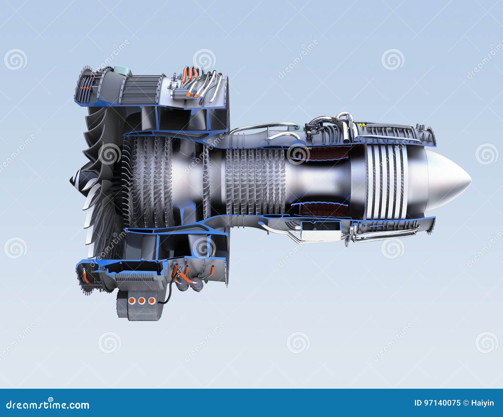 Cross Section of Turbofan Jet Engine Isolated on Light Blue Background ...