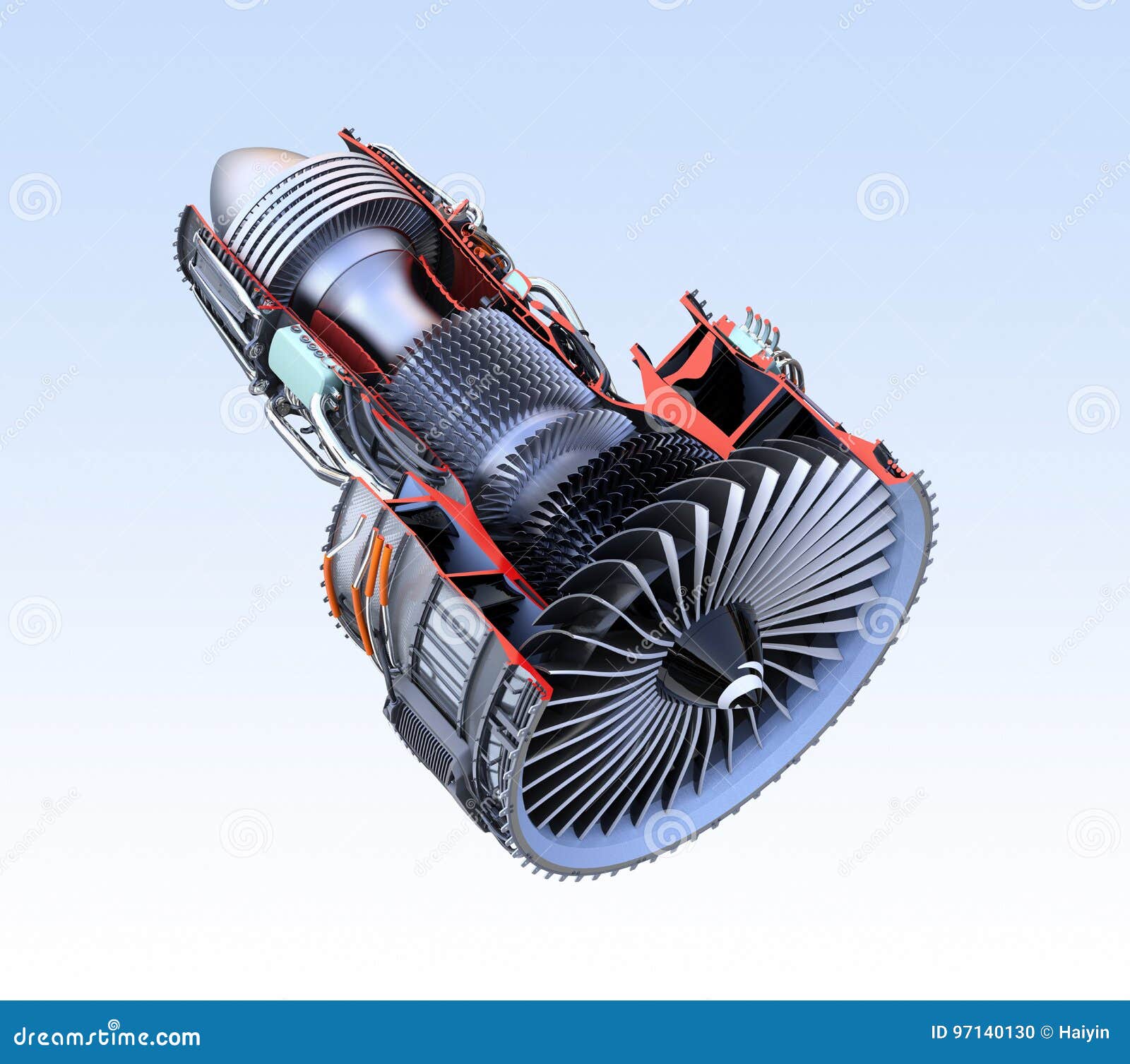 Cross Section of Turbofan Jet Engine Isolated on Light Blue Background ...