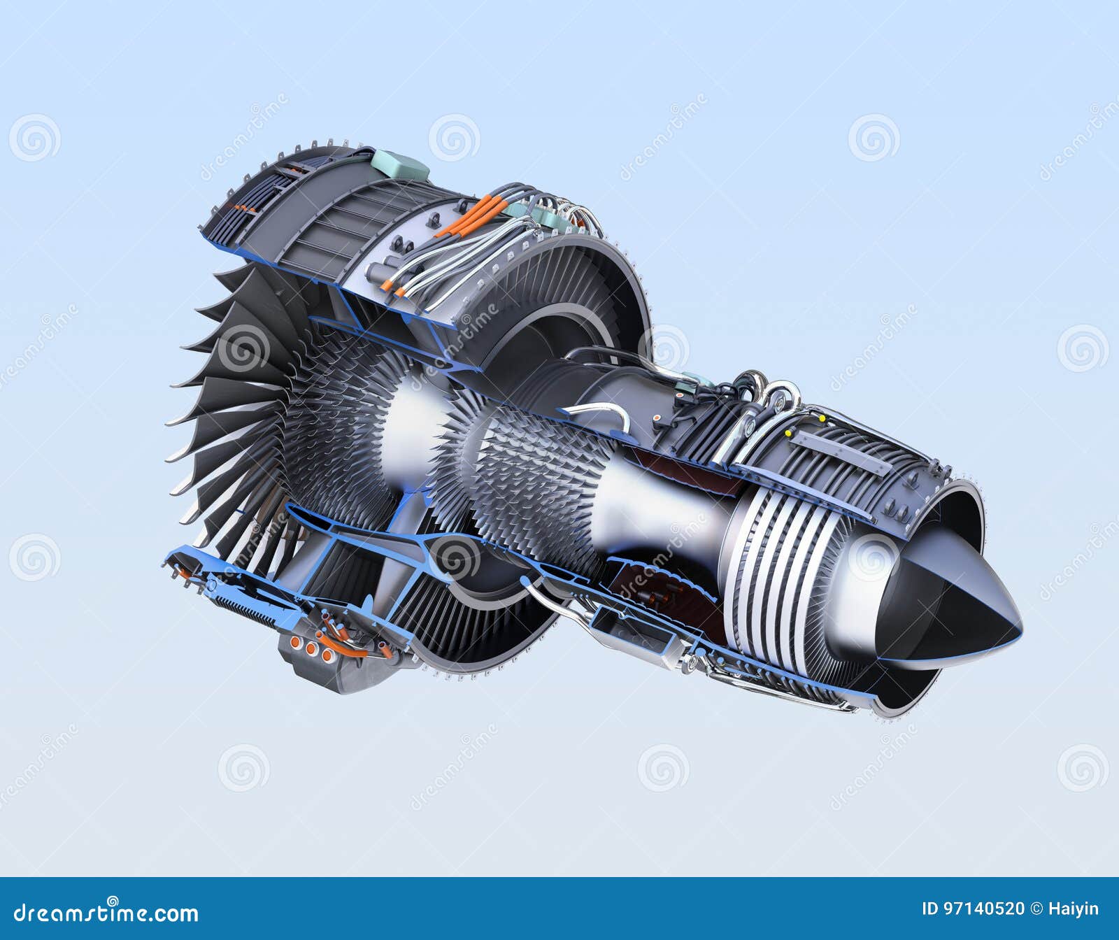 Cross Section of Turbofan Jet Engine Isolated on Light Blue Background ...