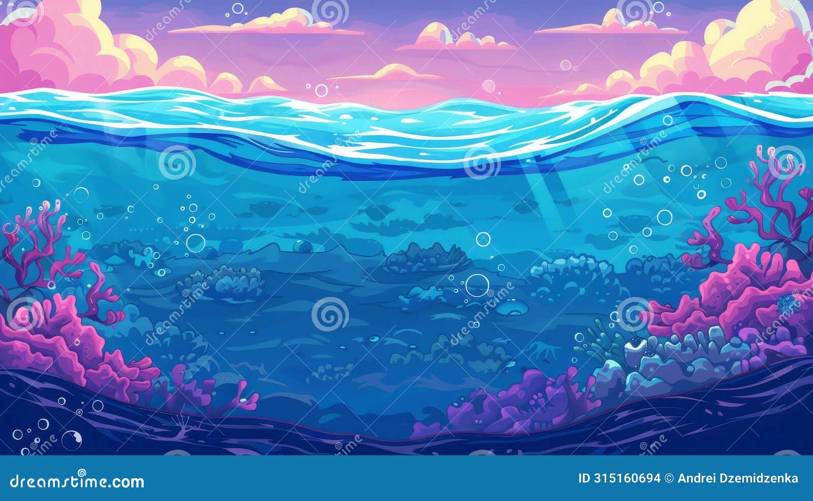 Cross-section of an Underwater Ocean or Sea Stock Photo - Image of reef ...