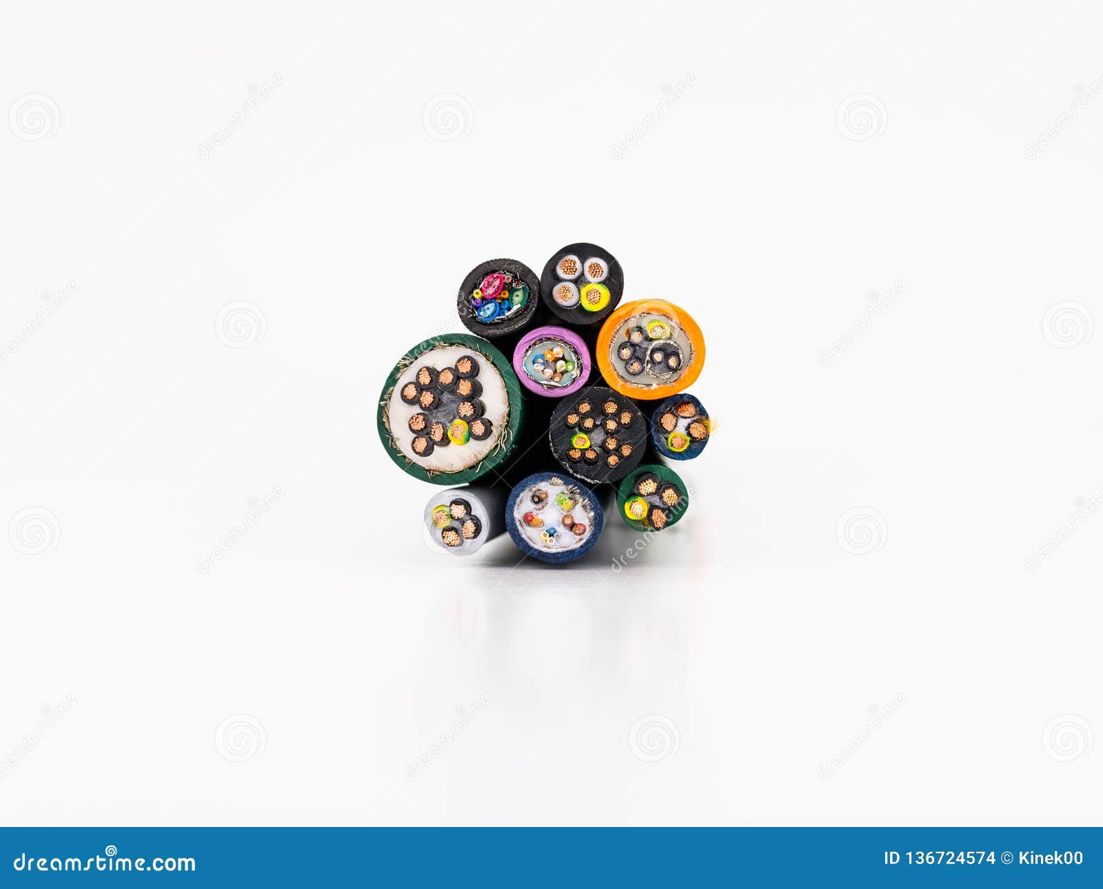 Cross-section Of Various Electric Cables, Isolated On A White ...