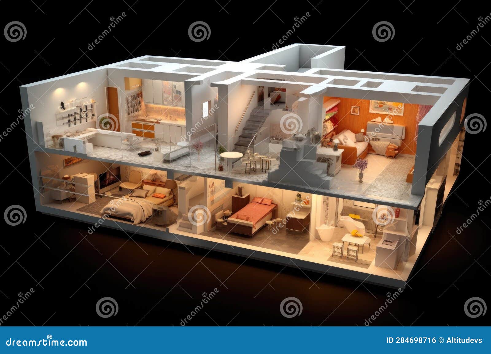 Cross-section View of a 3d Printed House Showing Interior Layout Stock ...