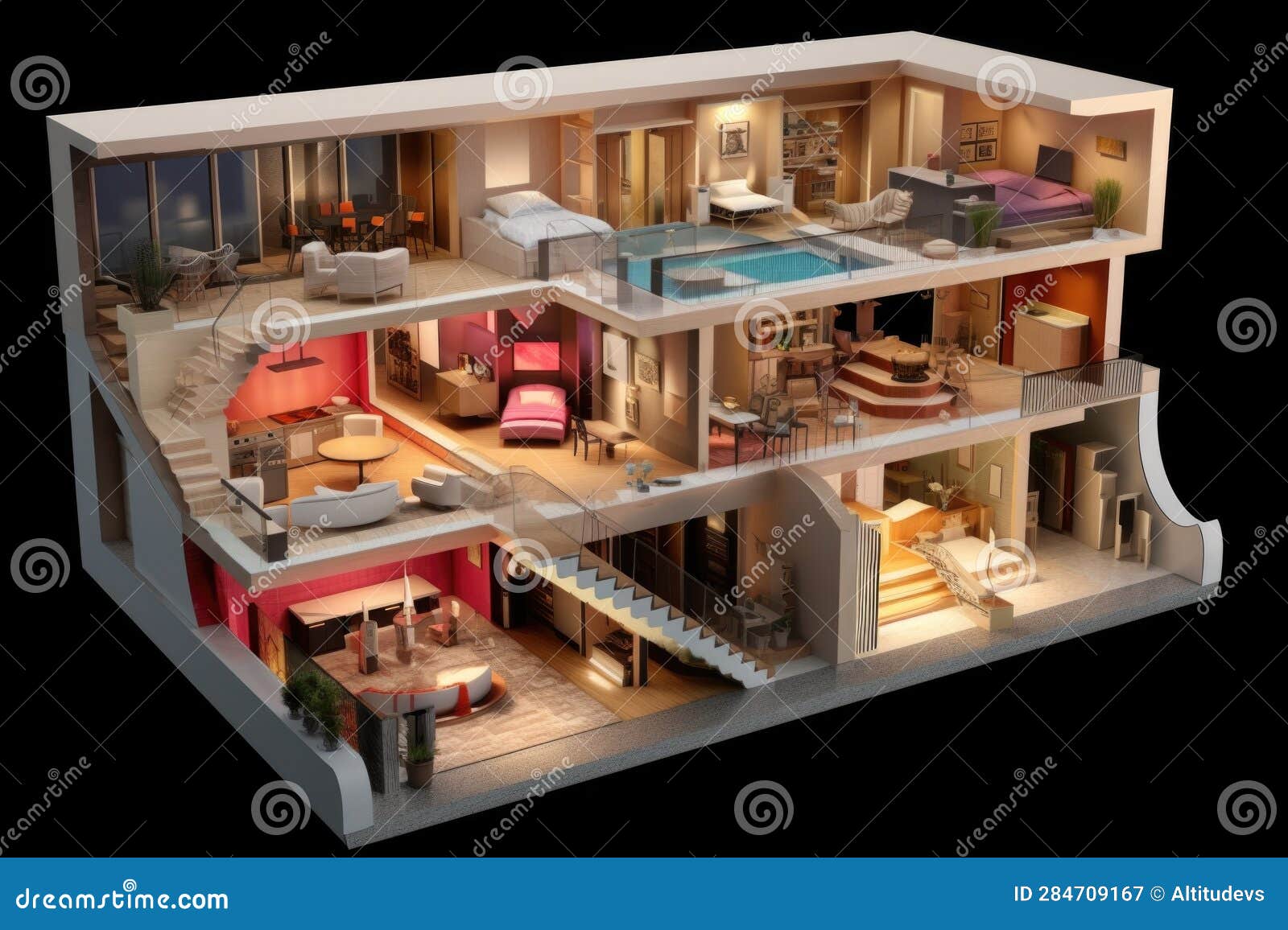 Cross-section View of a 3d Printed House Showing Interior Layout Stock ...