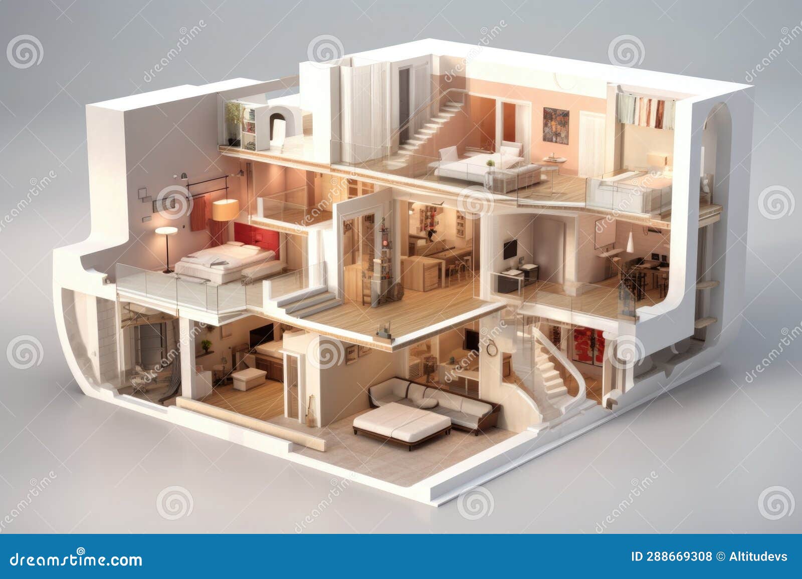 Cross-section View of a 3d Printed House Showing Interior Layout Stock ...