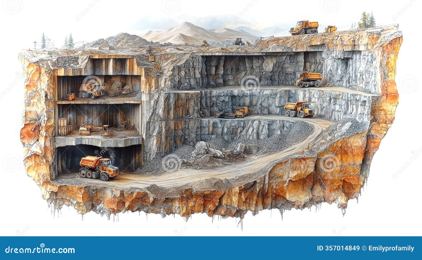 Cross-section View of Modern Open-pit Coal Mining Operation Showcasing ...