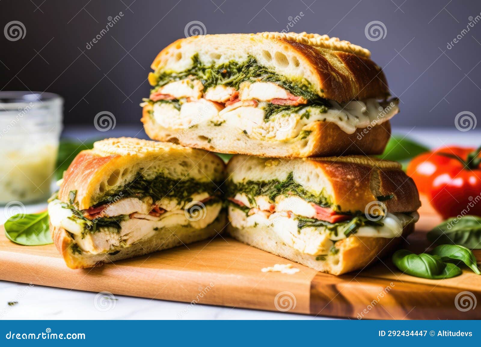 Cross-section View of a Stacked Chicken Pesto Sandwich Stock Image ...
