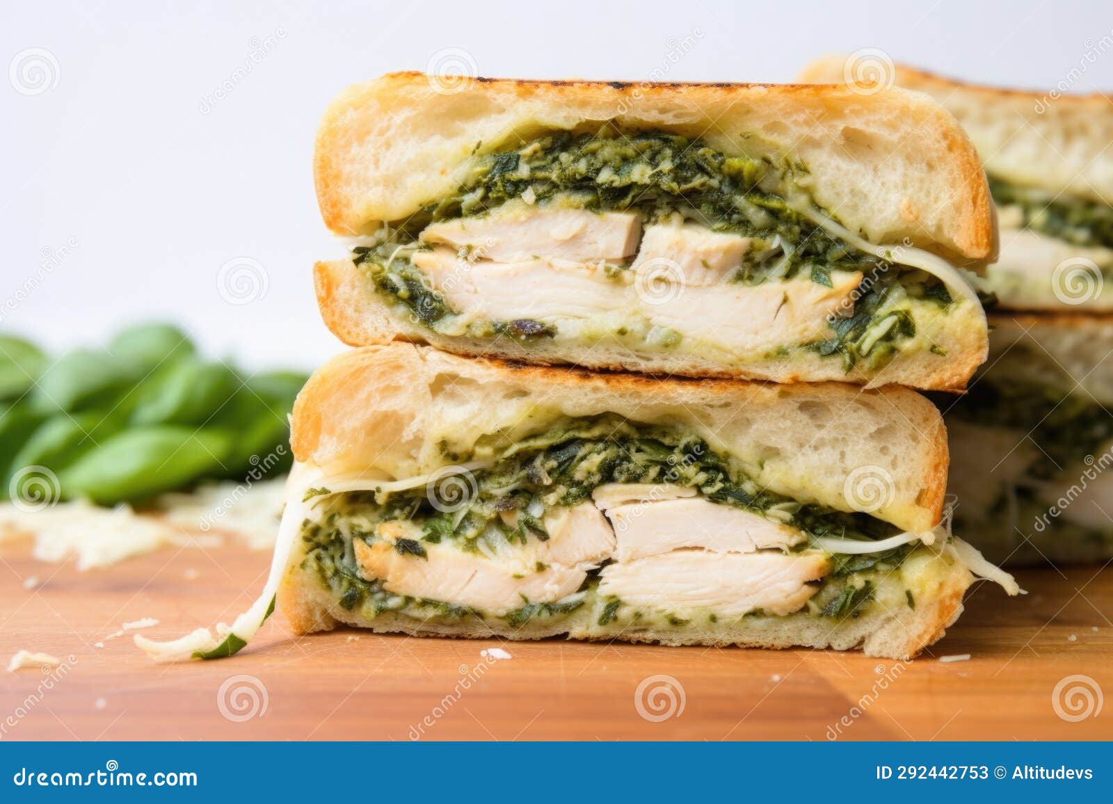 Cross-section View of a Stacked Chicken Pesto Sandwich Stock Image ...