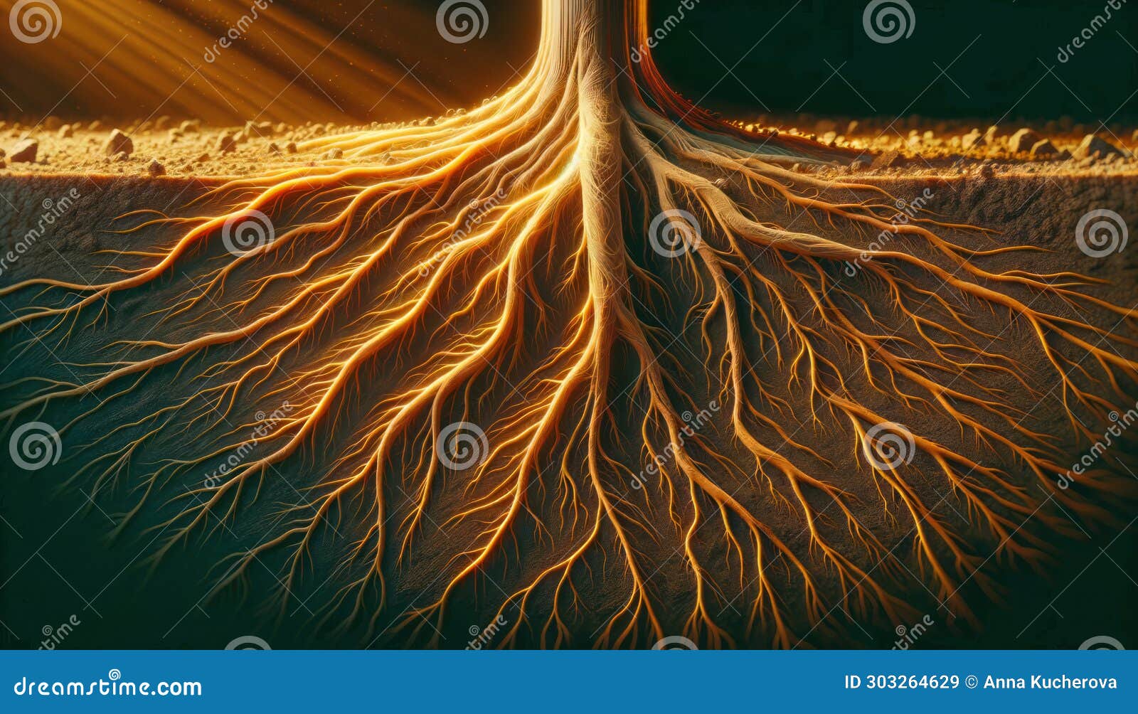 Cross-section View of a Tree S Glowing Root System, Symbolizin Stock ...