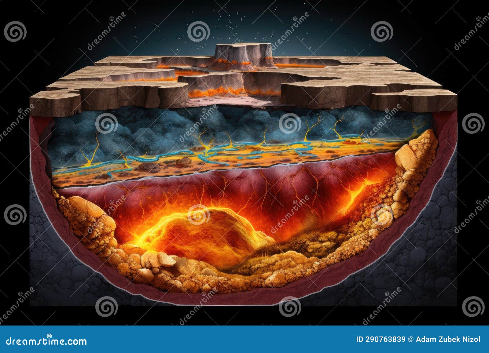 A Cross Section of a Volcano Stock Illustration - Illustration of ...