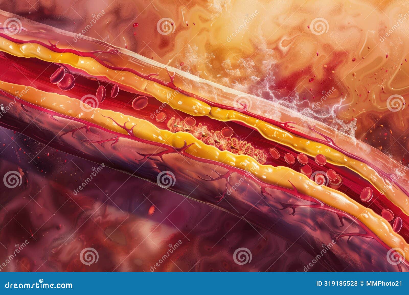 Cross-Sectional View Of An Artery With Plaque Buildup In Medical ...