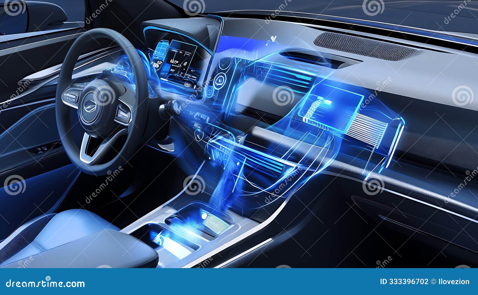 A Cross-sectional View of a Car S Interior Showing the Touchscreen ...