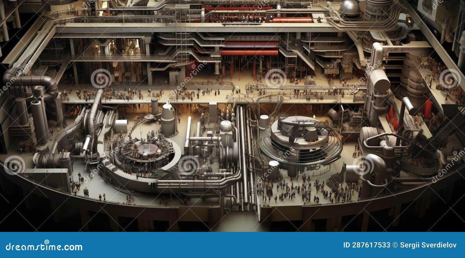 A Cross-sectional Visualization of a Large Factory, Depicting ...