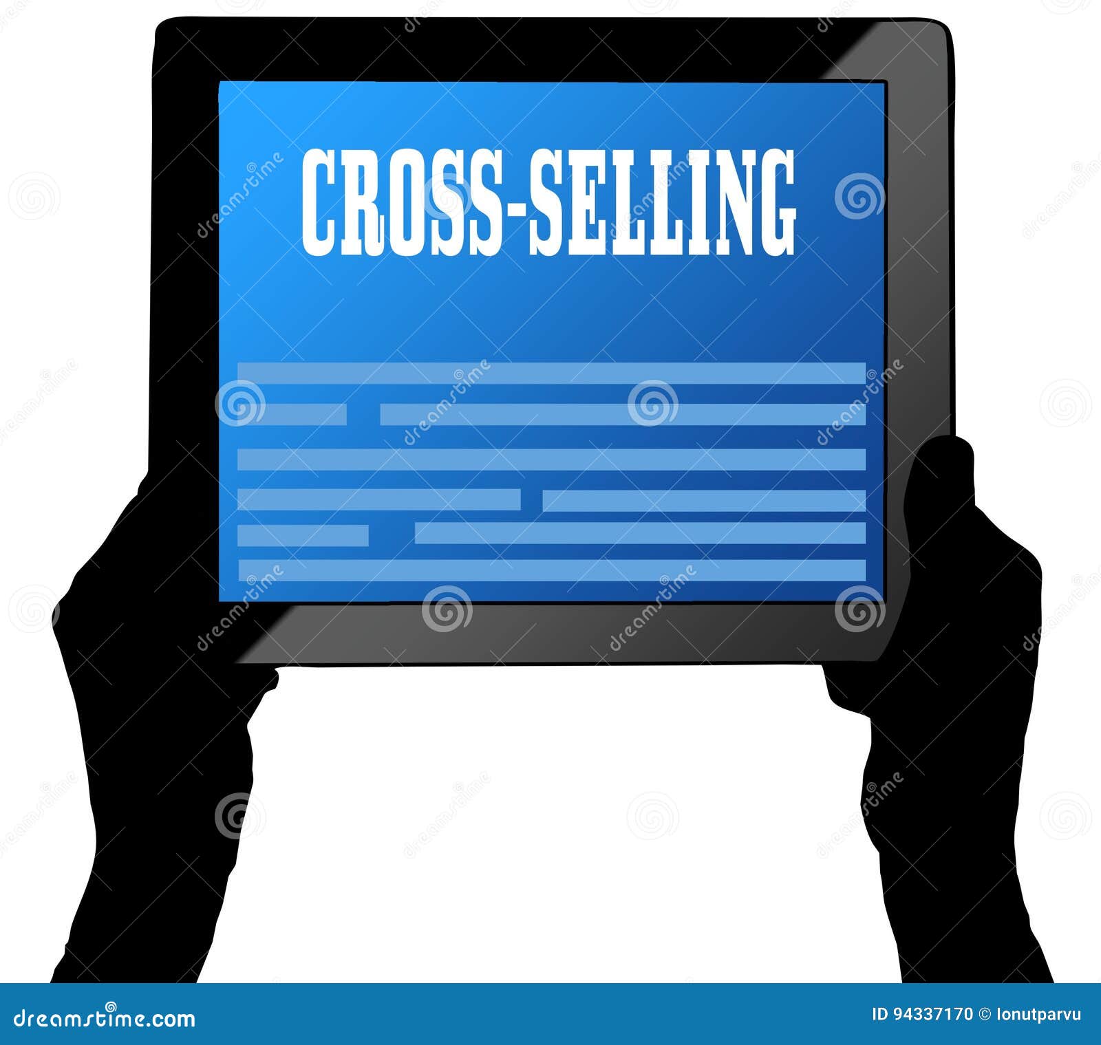 CROSS SELLING on Tablet Screen, Held by Two Hands. Stock Illustration ...