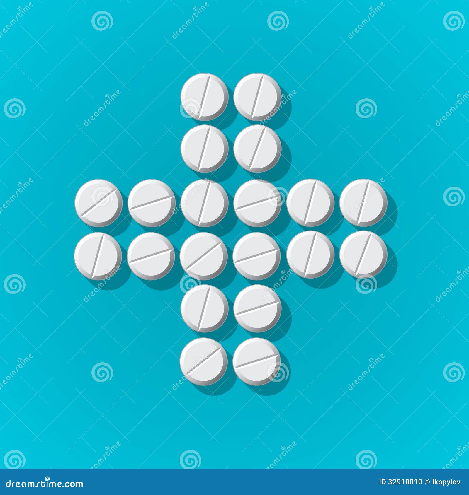 Cross Shape with Medical Pills on Blue Background Stock Vector ...