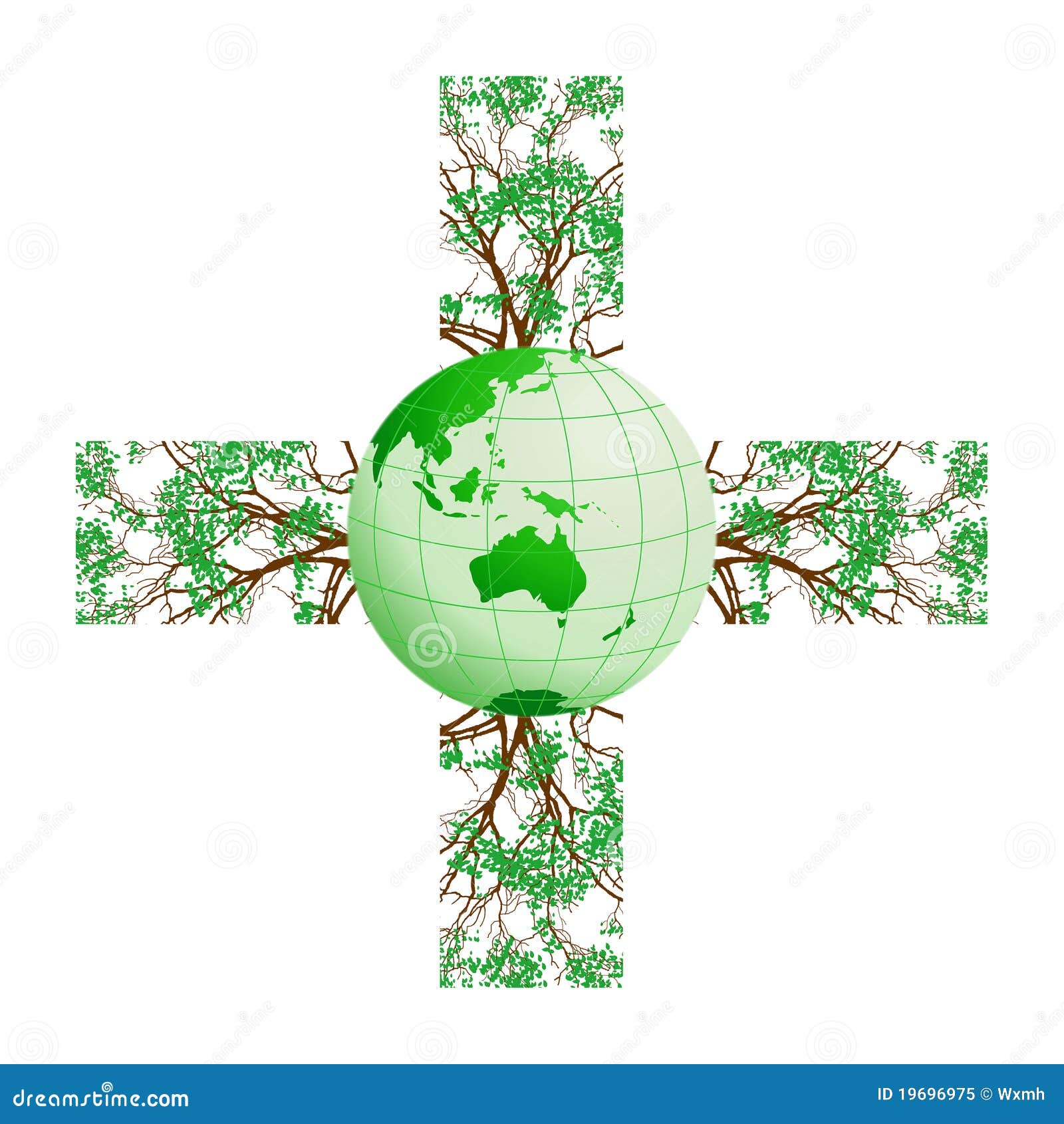 Cross-shaped with Trees and Earth Stock Illustration - Illustration of ...