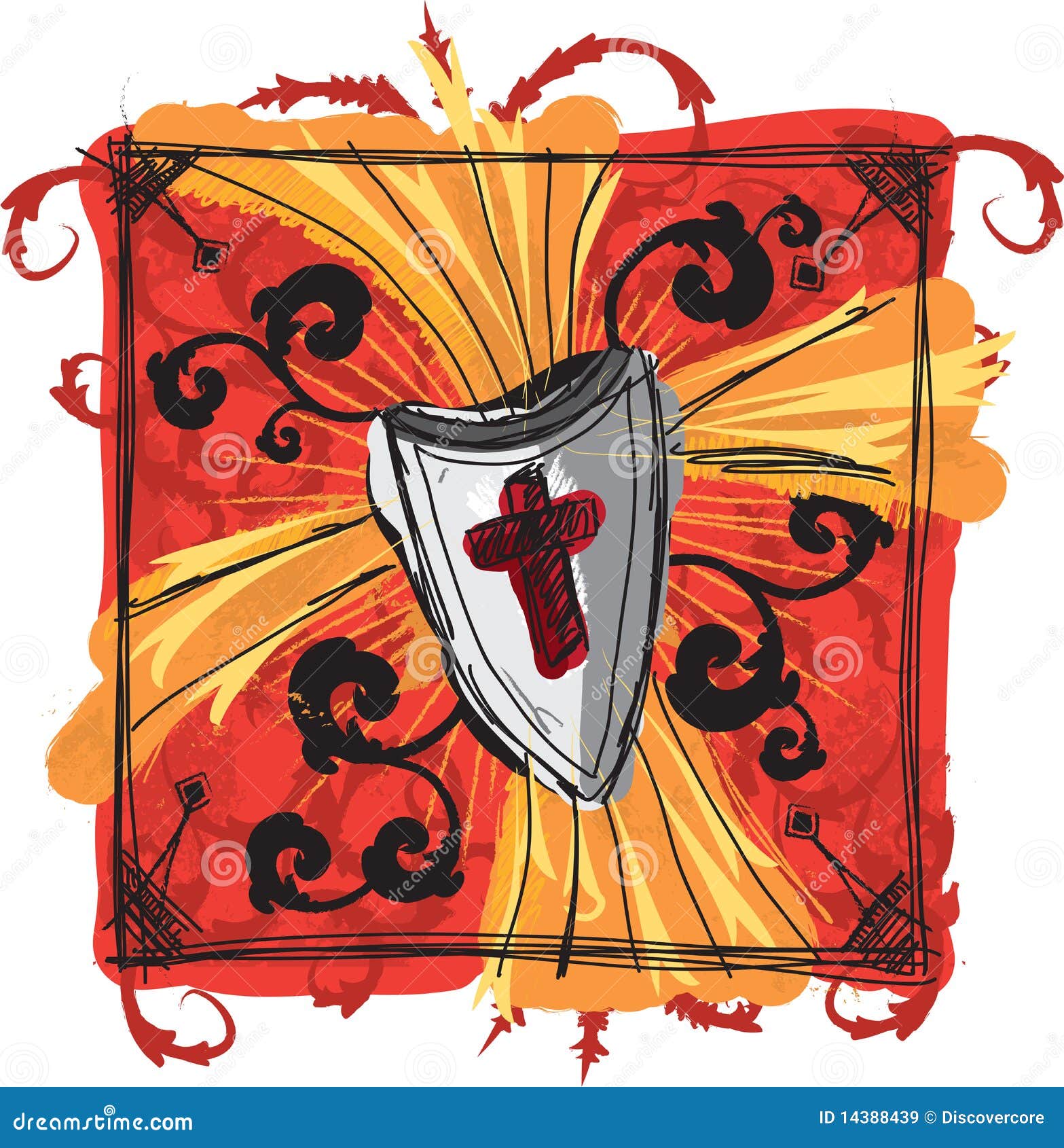 Cross and Shield Sketch stock vector. Illustration of grunge - 14388439