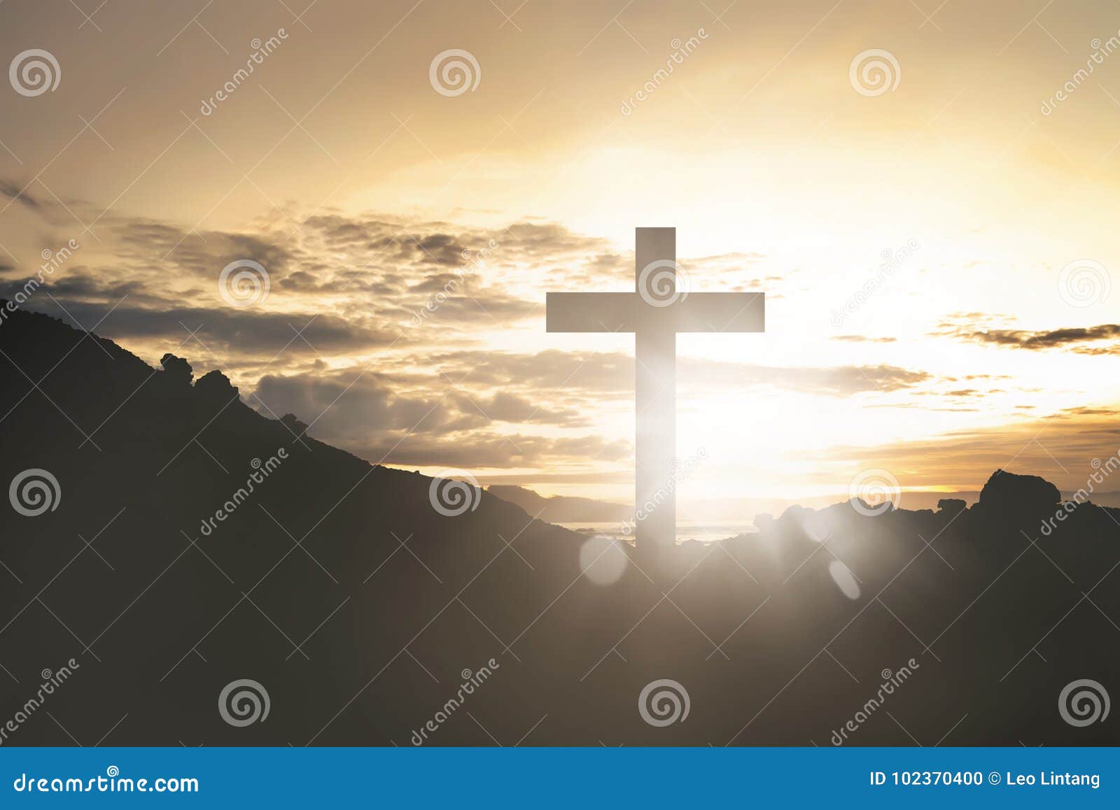 Cross with Shine from Sunset Stock Photo - Image of hill, shine: 102370400
