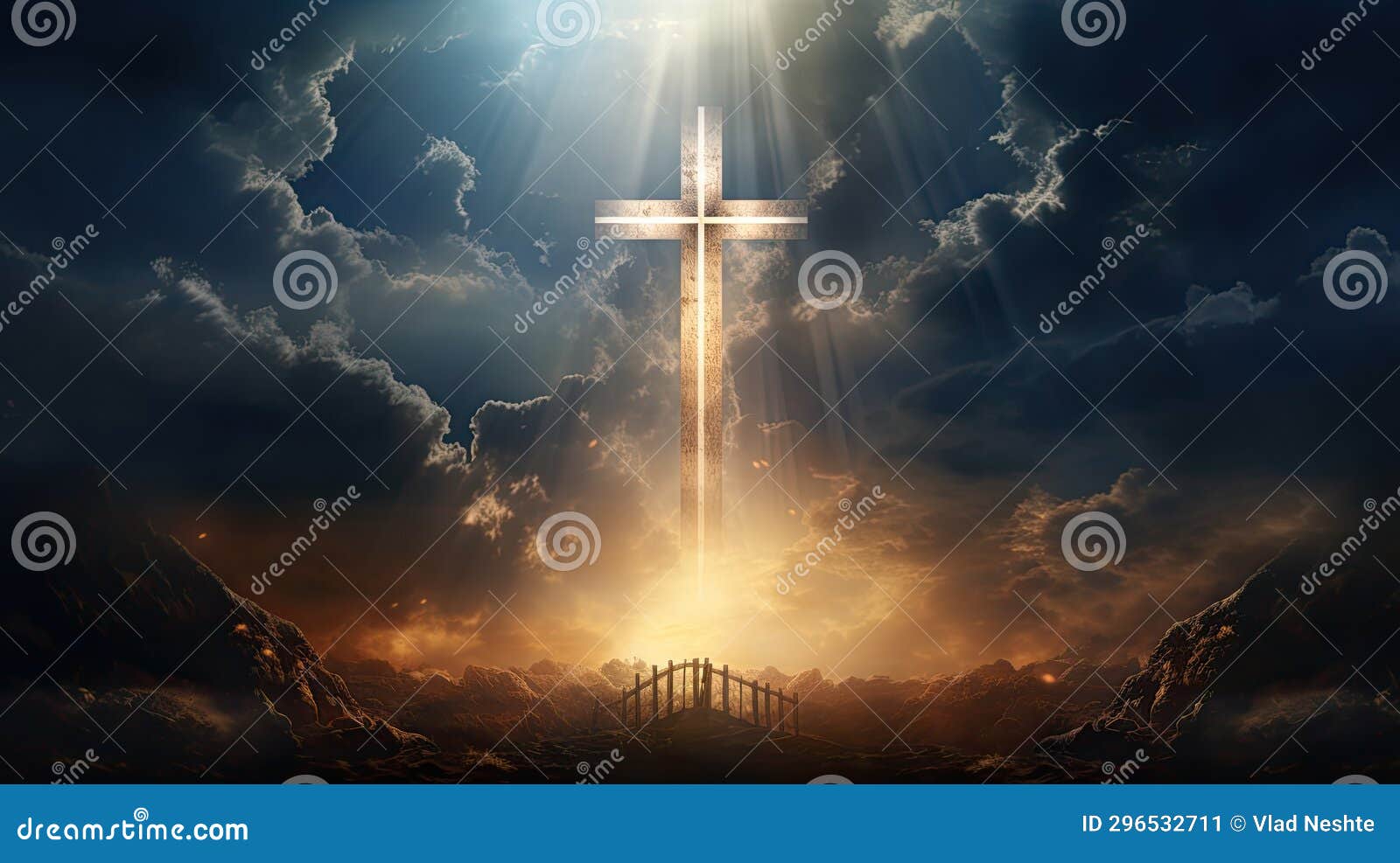 The Cross Shines in the Clouds through the Darkness Stock Image - Image ...