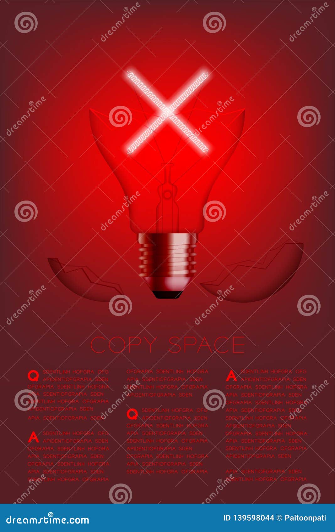 Cross Sign Shape Broken Incandescent Light Bulb Switch on Set Wrong ...