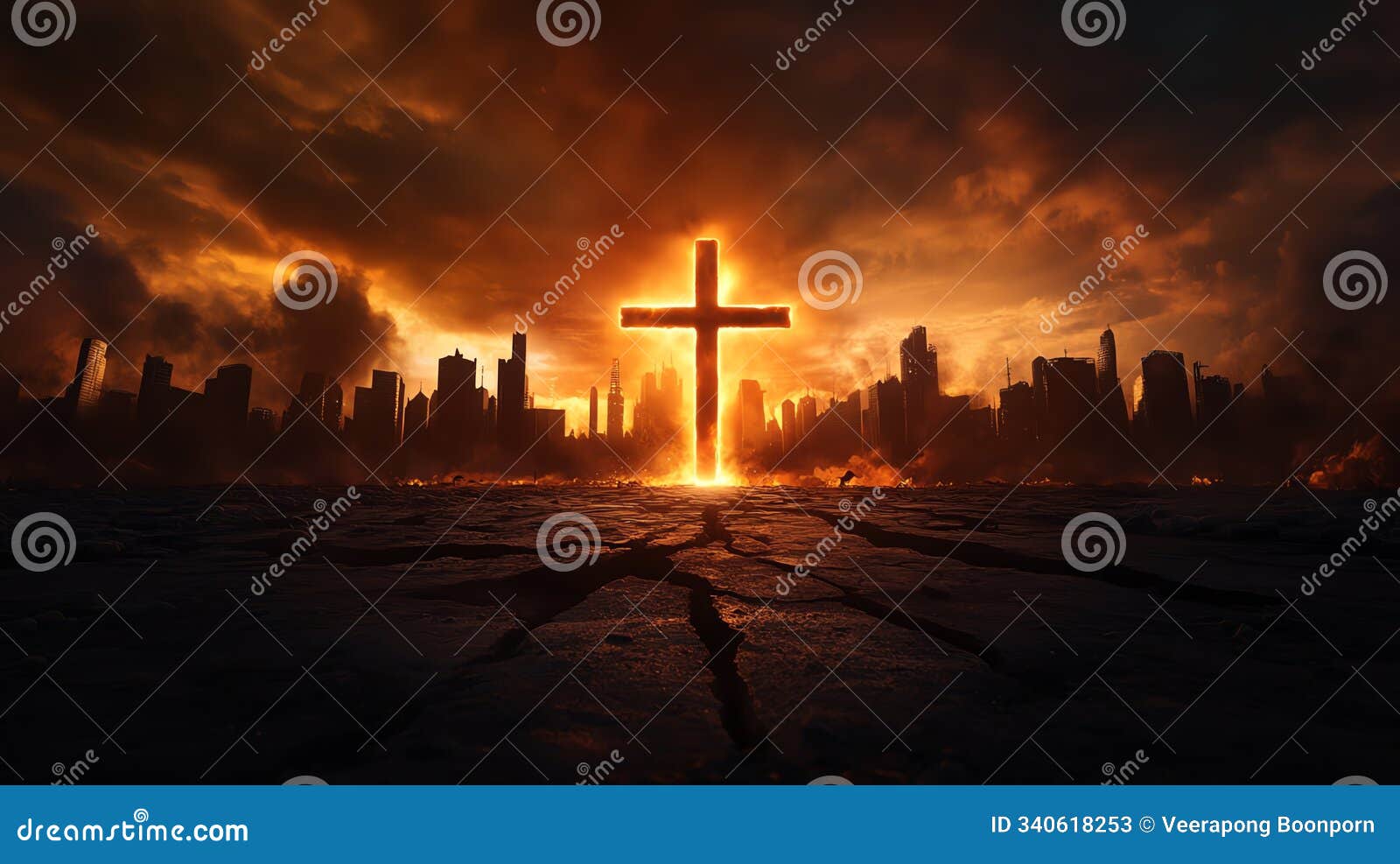 Cross Silhouette Against a Dramatic, Apocalyptic Sunset Landscape Stock ...