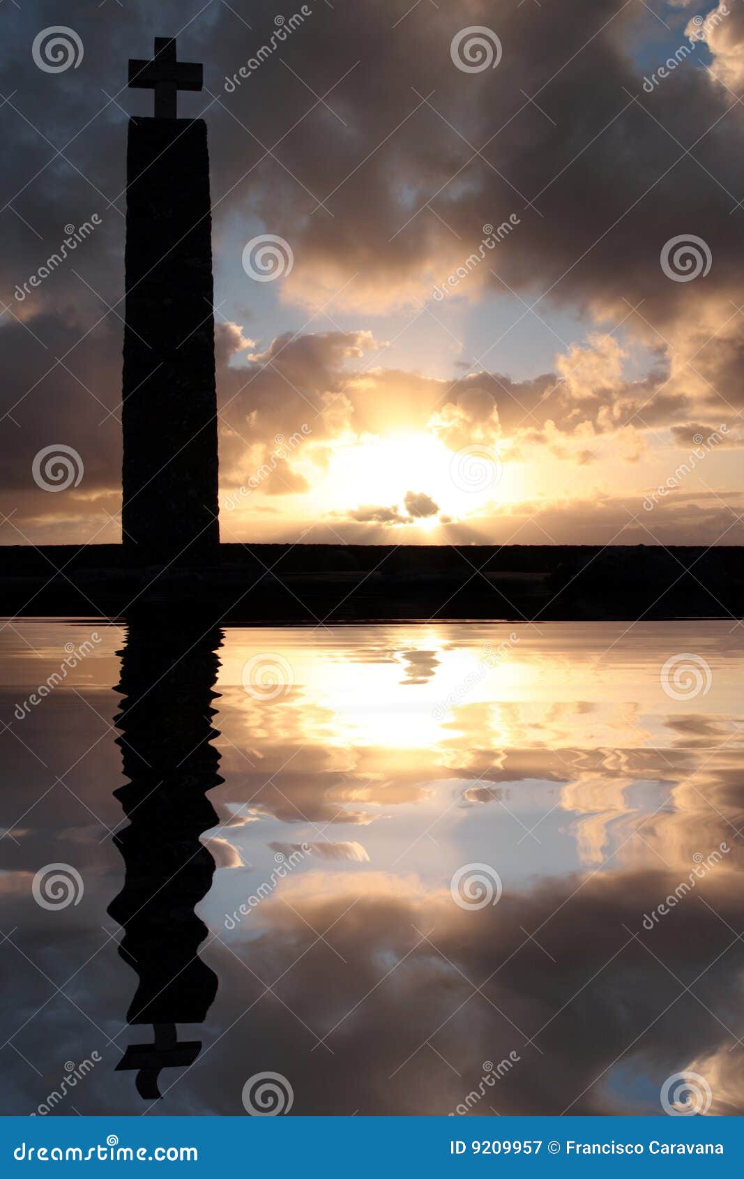 Cross Silhouette and Reflection Stock Image - Image of clouds ...