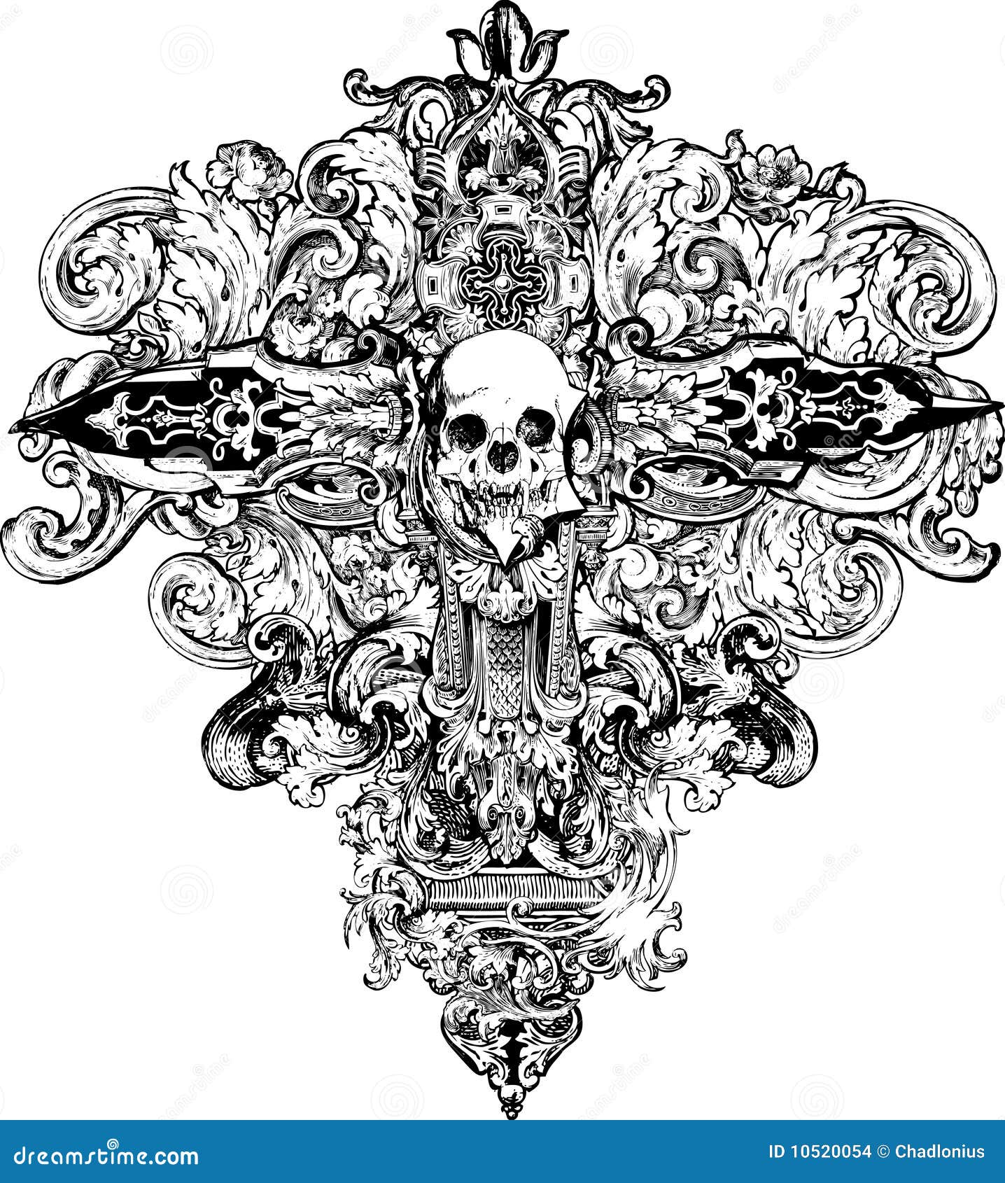 Cross Skull Illustration stock vector. Illustration of filigree - 10520054