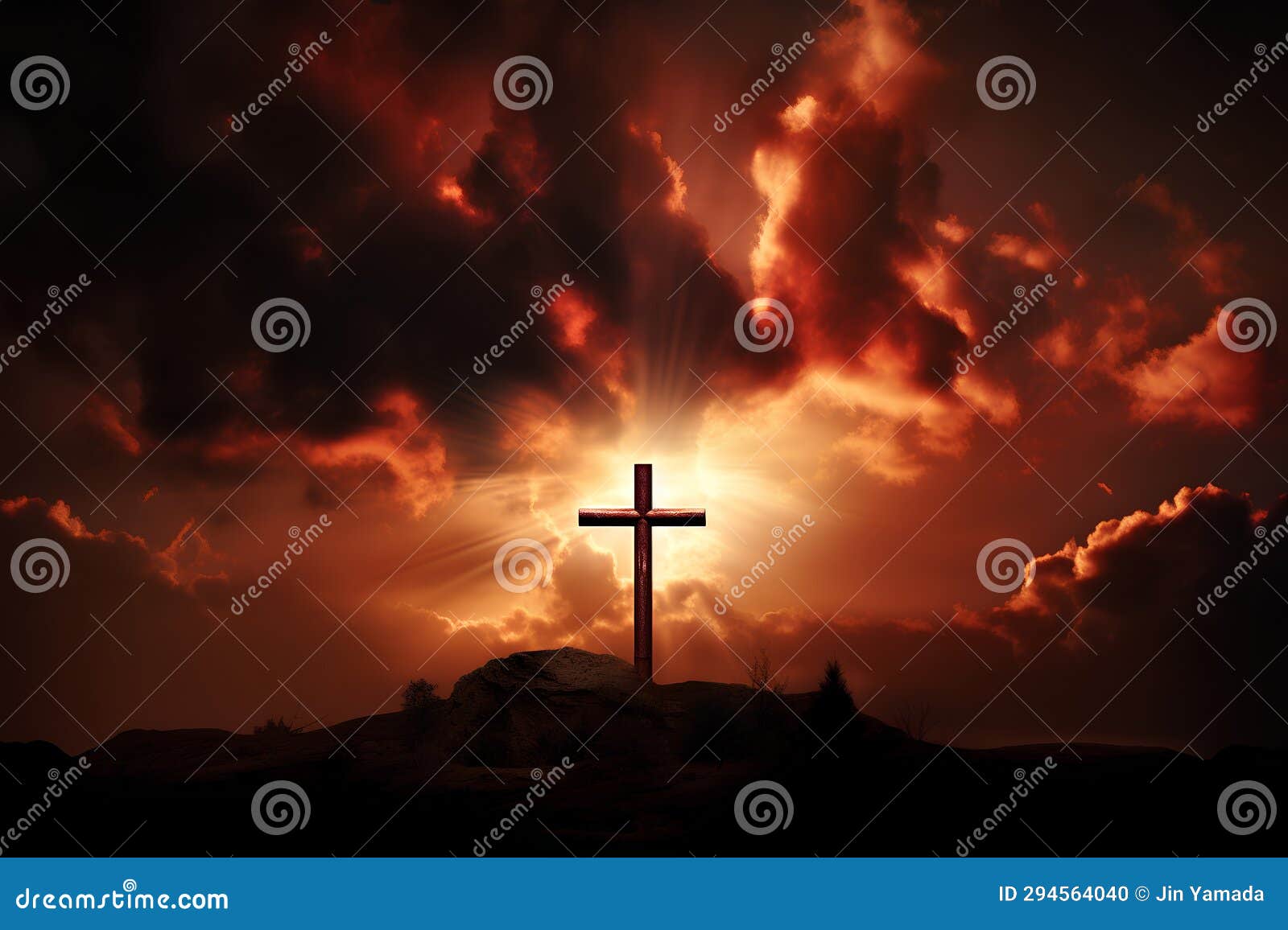 Cross in the Sky at Sunset with Rays of Light Coming from Behind Stock ...