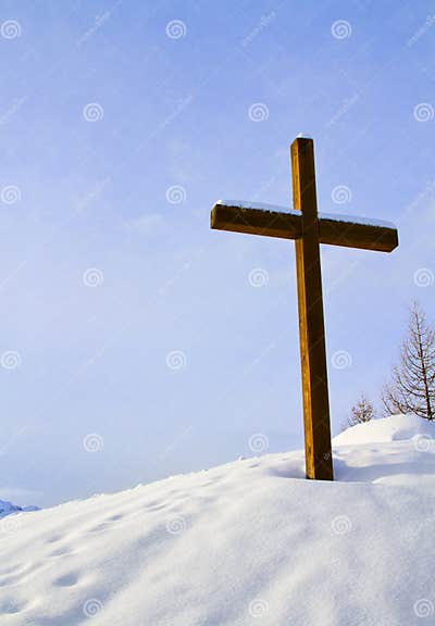 Cross the snow stock photo. Image of natural, faithful - 12464766