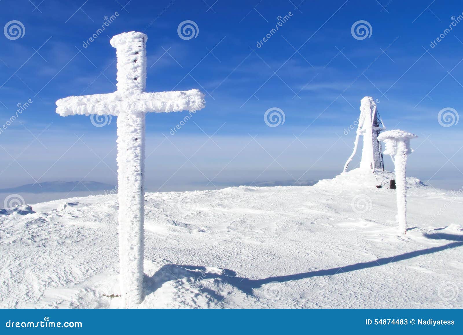 Cross in snow stock image. Image of slope, frost, cloudy - 54874483