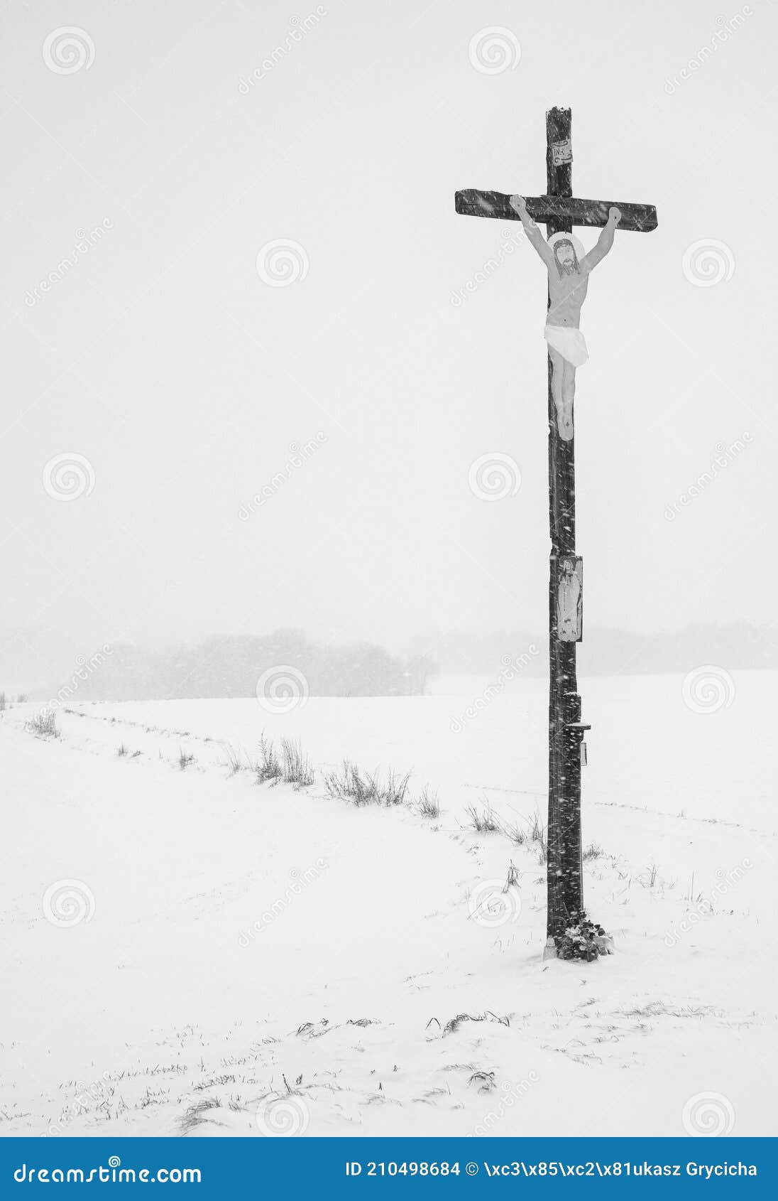 Cross in snow stock photo. Image of field, cross, snowstorm - 210498684
