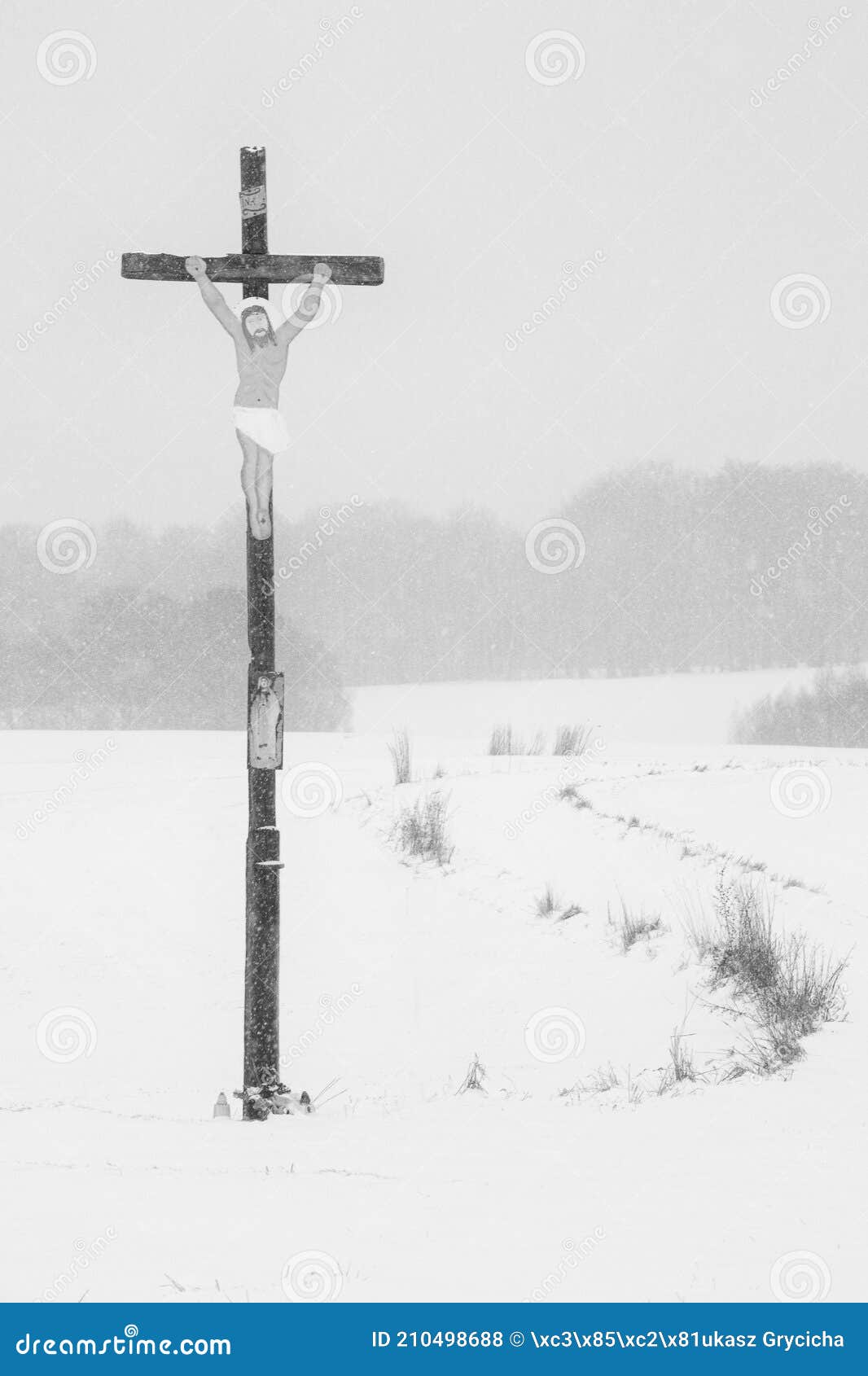 Cross in snow stock photo. Image of cool, white, winter - 210498688