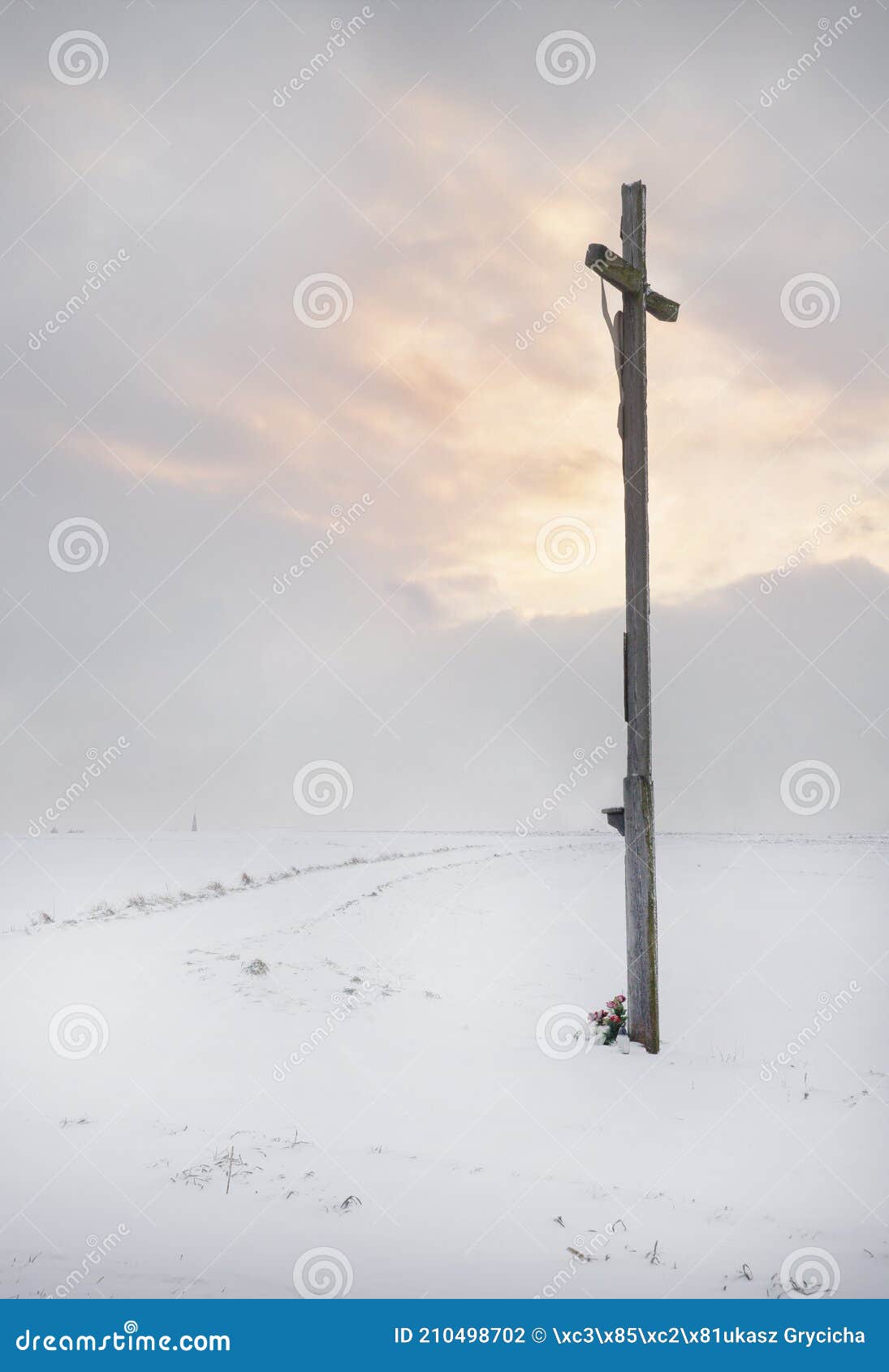 Cross in snow stock photo. Image of religy, cool, faith - 210498702