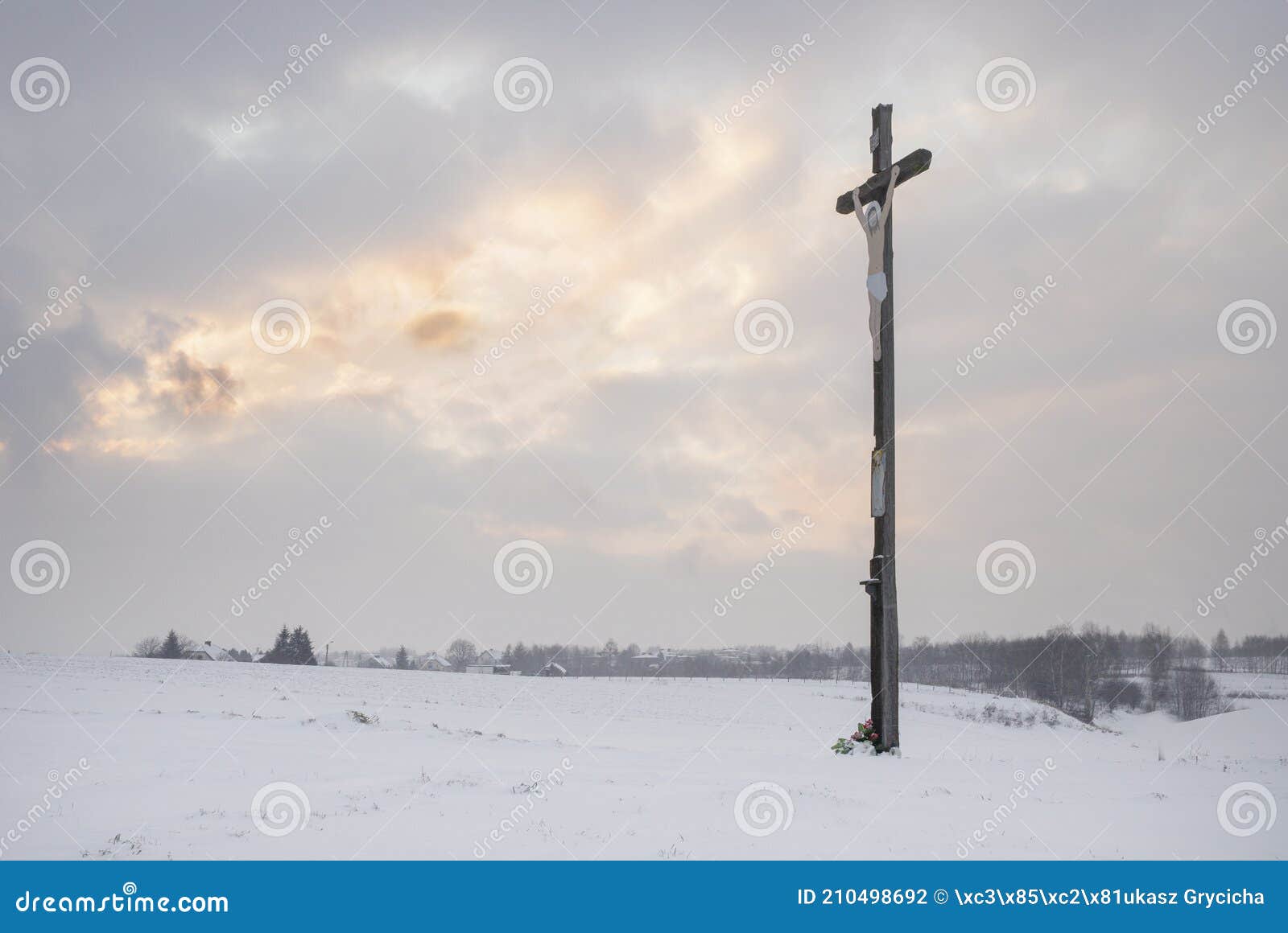 Cross in Snow during Sunset Stock Photo - Image of religy, snowstorm ...