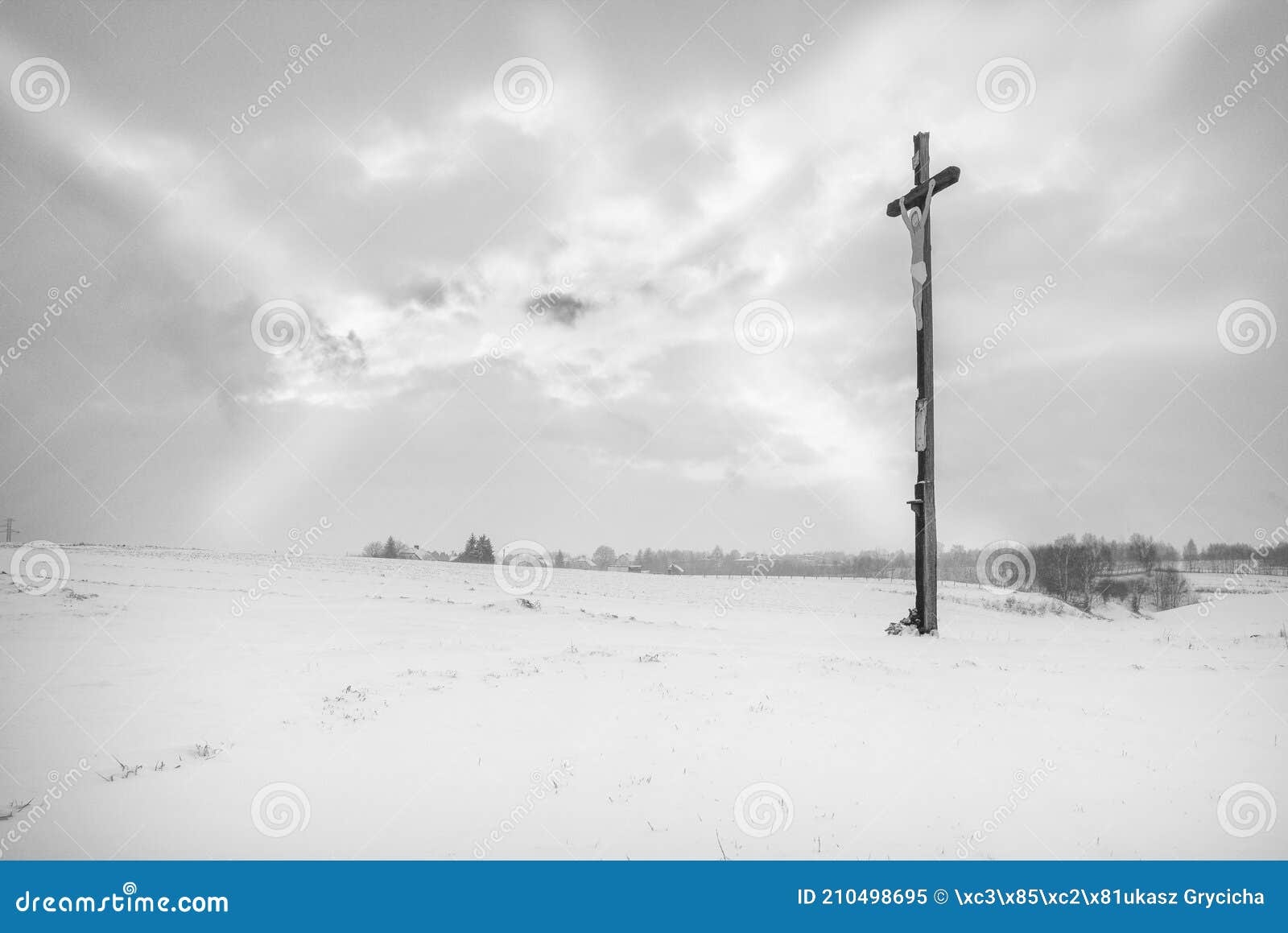 Cross in Snow during Sunset Stock Image - Image of cold, cross: 210498695